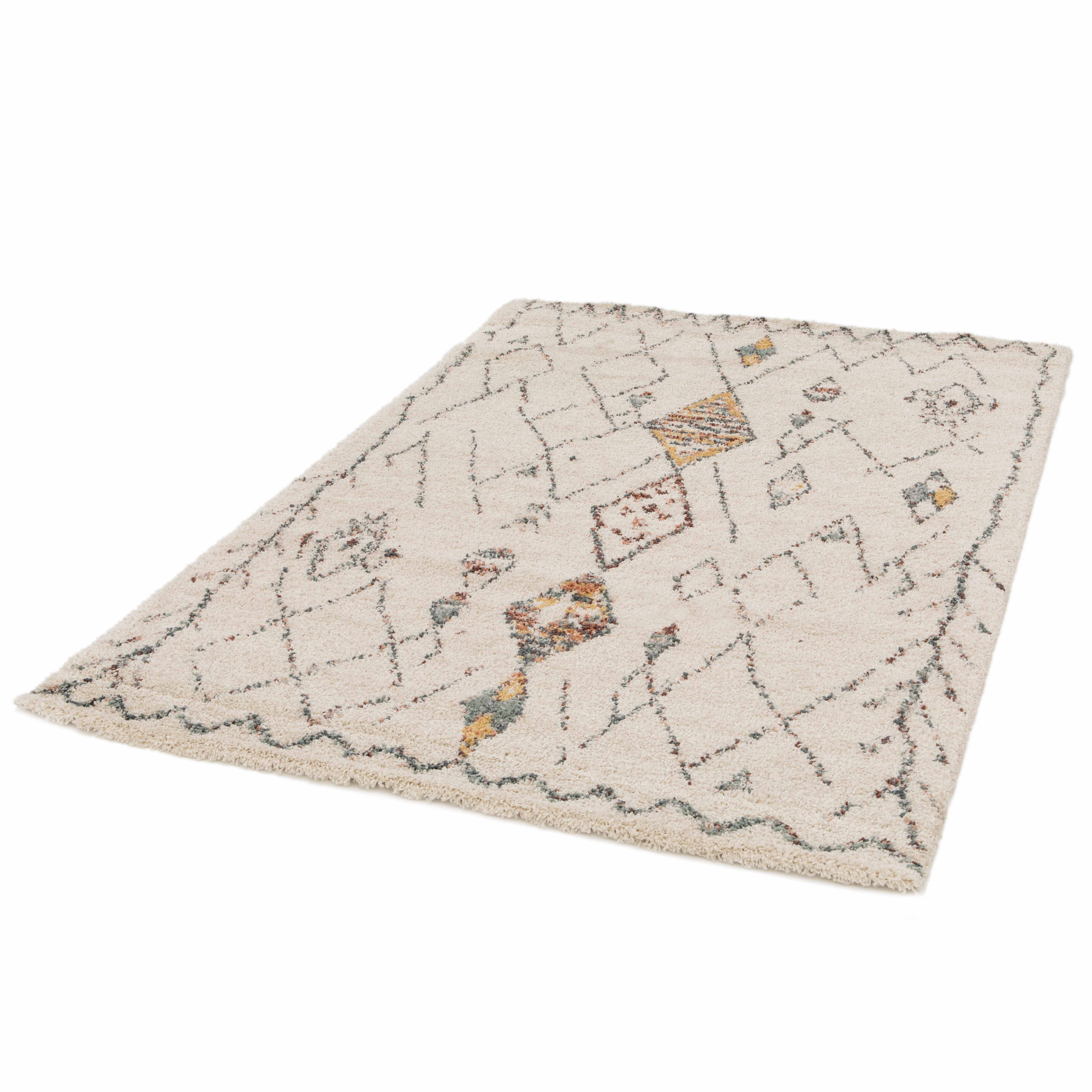 Tapis rectangulaire en polypropylène poil long motif ethnique | Oviala