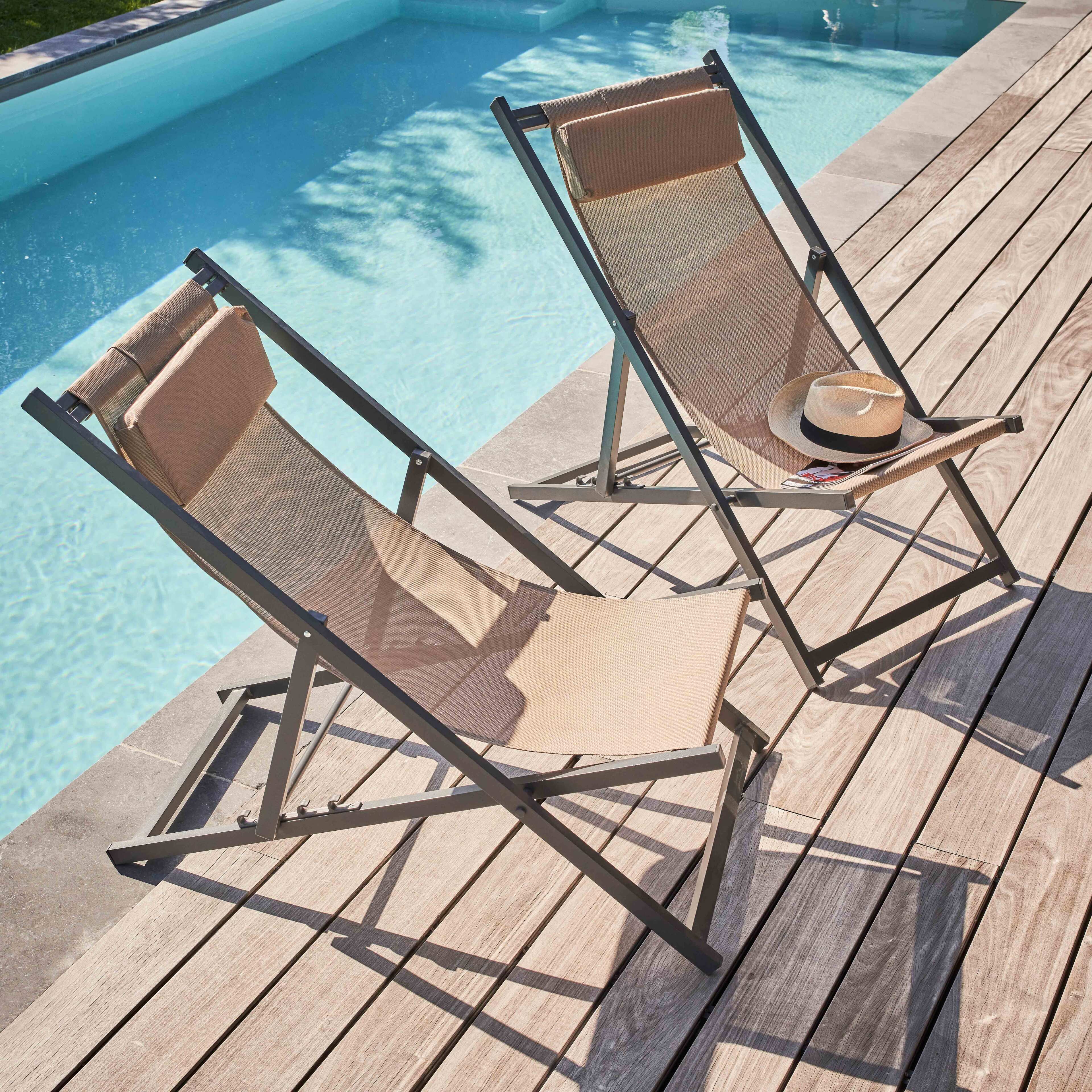 Lot de 2 chiliennes en aluminium + textilène avec 4 positions | Oviala
