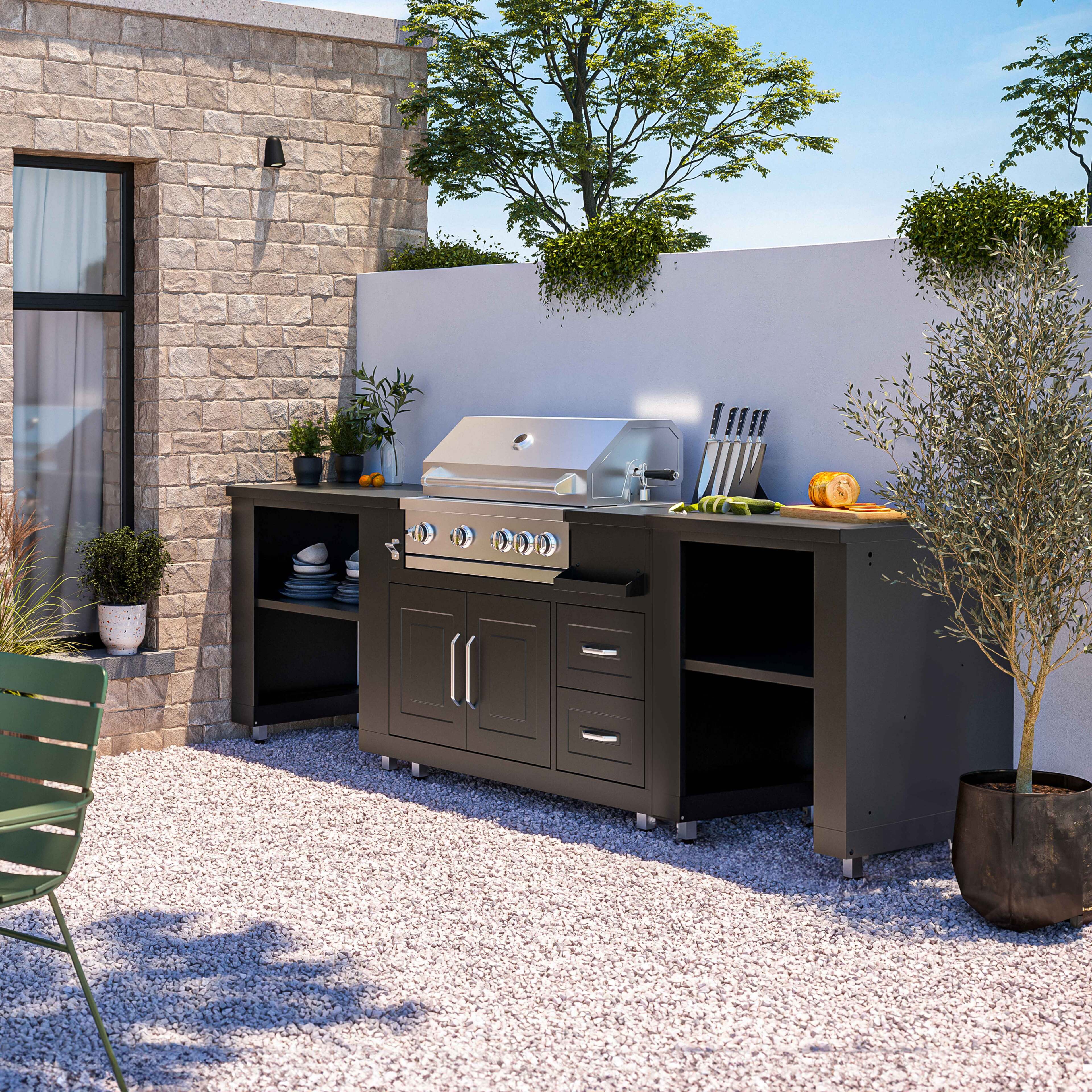 Cuisine extérieure en métal avec barbecue et rangements - 3 modules ...
