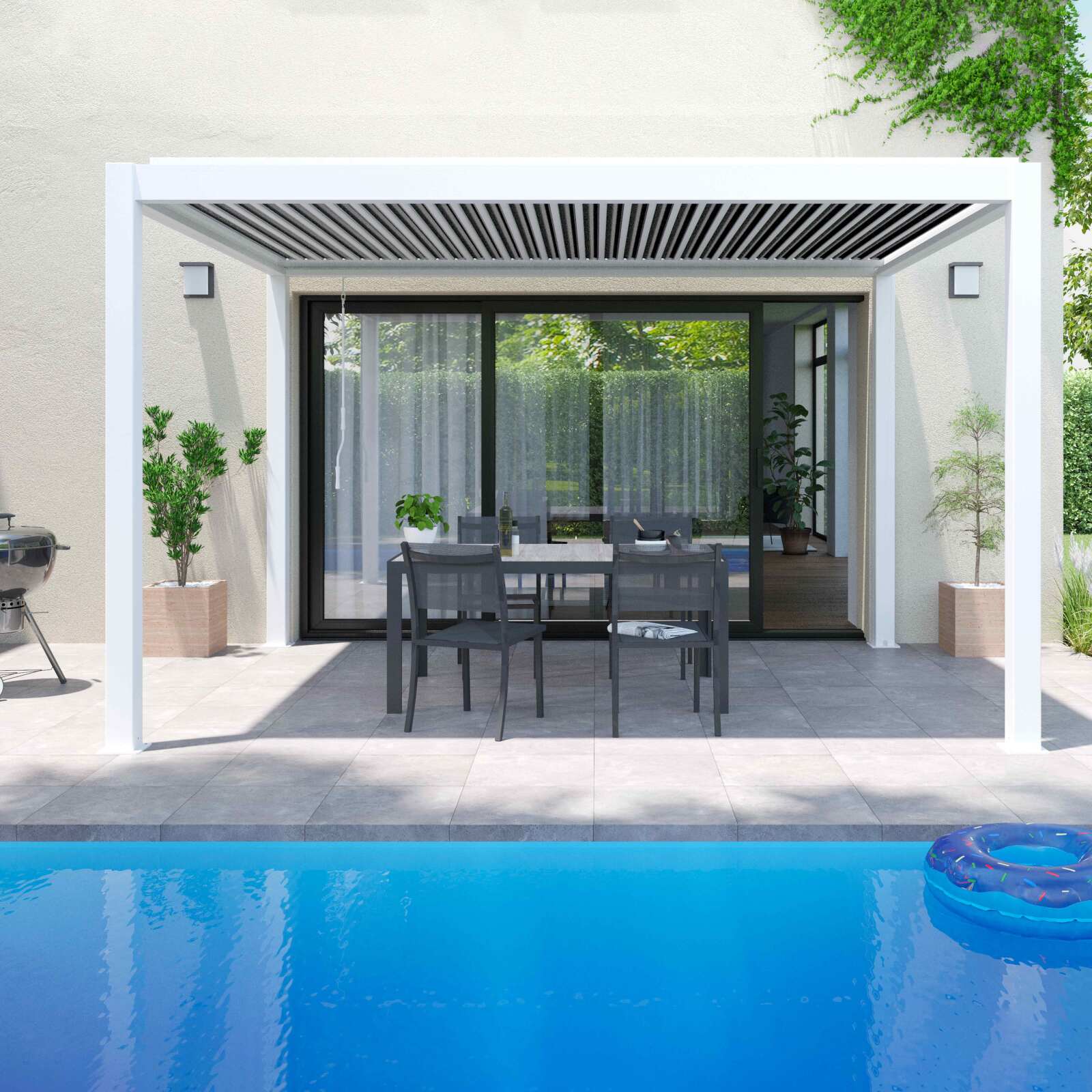 Pergola Bioclimatique Autoport e 4x3m En Aluminium Blanc Avec 1 2 Ou 3 Pergola Bioclimatique Autoport e 4x3m En Aluminium Blanc Avec 1 2 Ou 3
