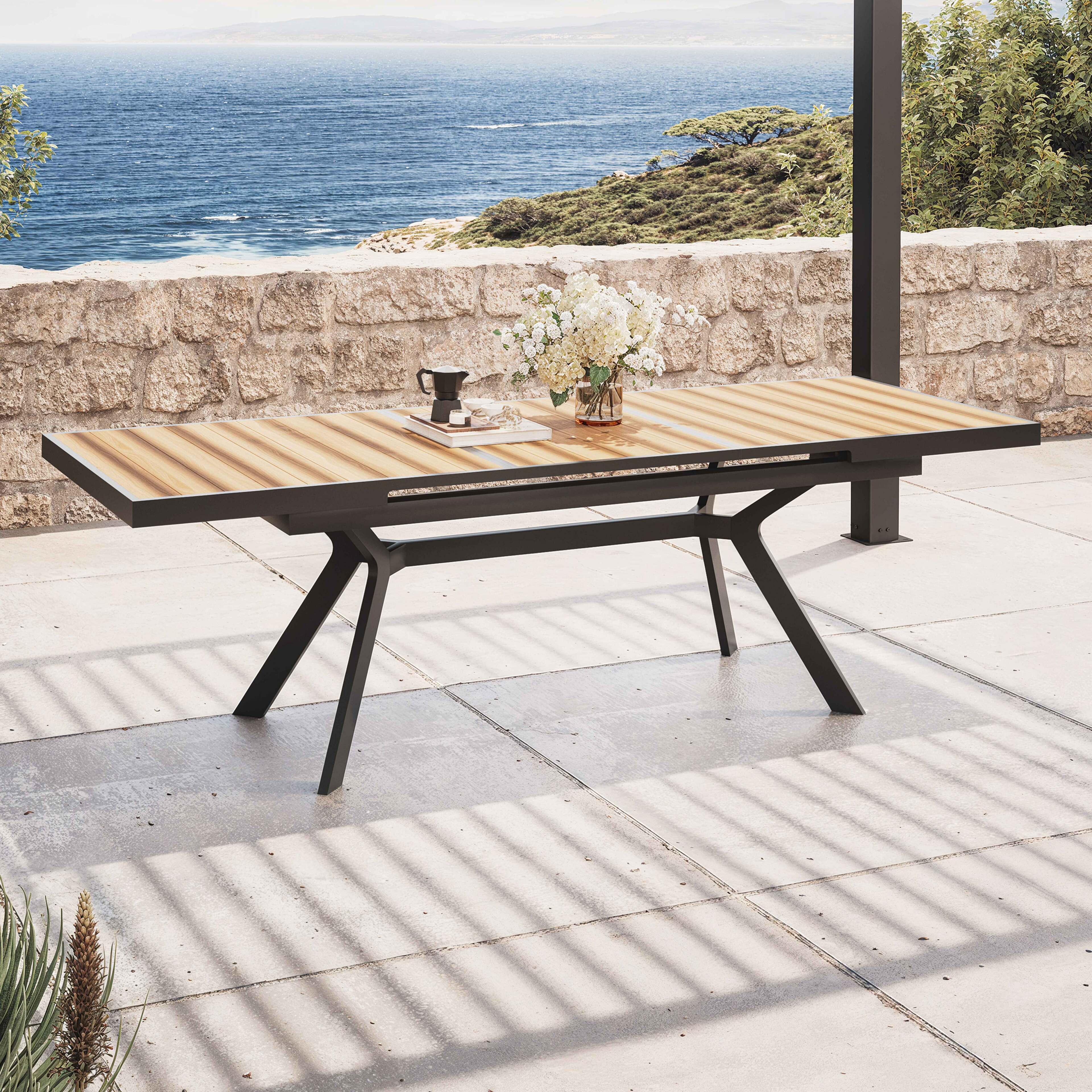 Table de jardin extensible en aluminium et effet bois 8 à 10 personnes ...